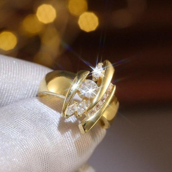 Jewelry | Unique Natural White Gemstone Gold Anillos Ring | Poshmark